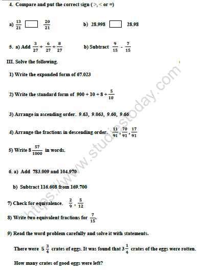 CBSE Class 4 Mathematics Worksheet Set O CBSE Class 4 Mathematics Worksheet Set O